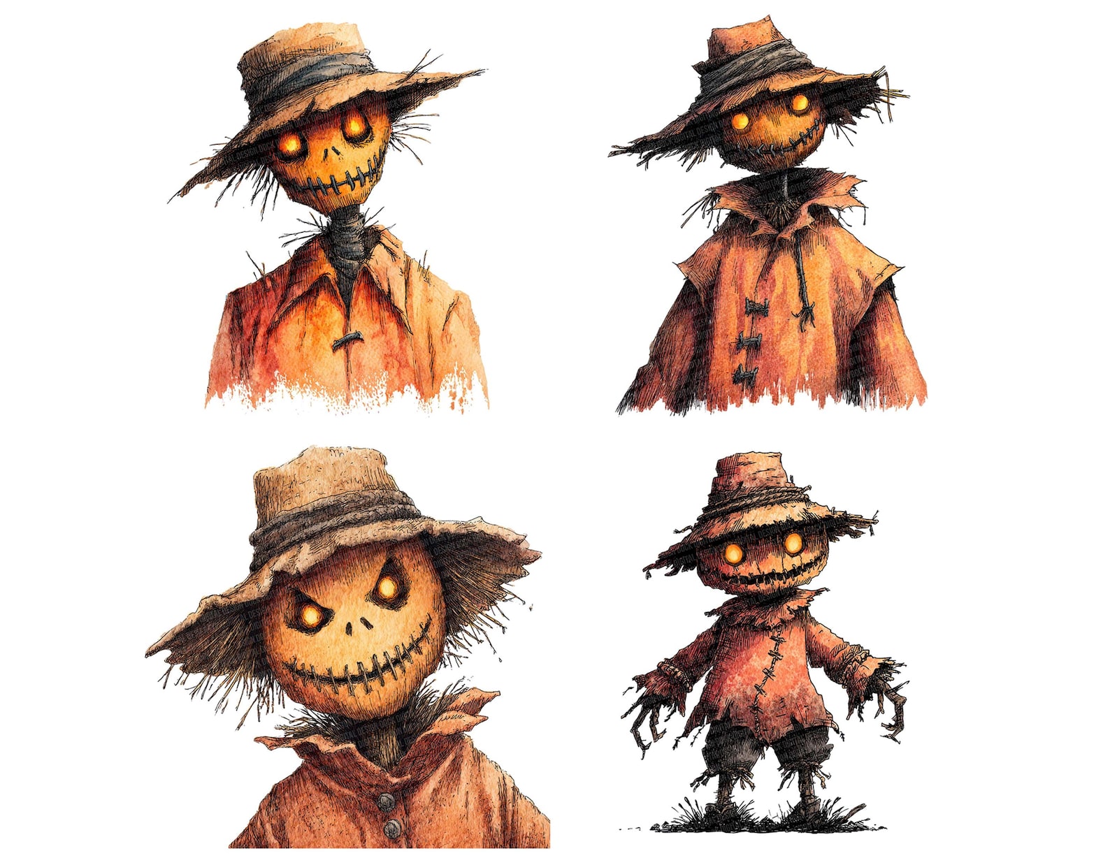 Scarecrow PNG Clipart, 12 Halloween Watercolor Scarecrows Clip Art ...