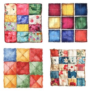 12x Watercolor Patchwork Tag Clipart, Rustic Fabric Sign PNG, Printable ...