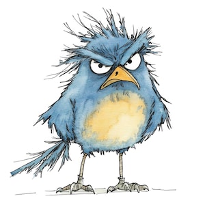 12x Grumpy Bird Clipart, Crazy Blue Bird, Digital Watercolor ...