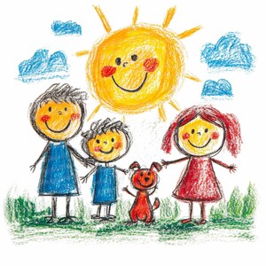 12x Family Drawing Clipart, Children Crayon Art, High Quality Jpgs ...