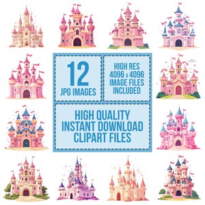 12 Princess Castle Clipart, Fairytale Castle, Printable Watercolor ...