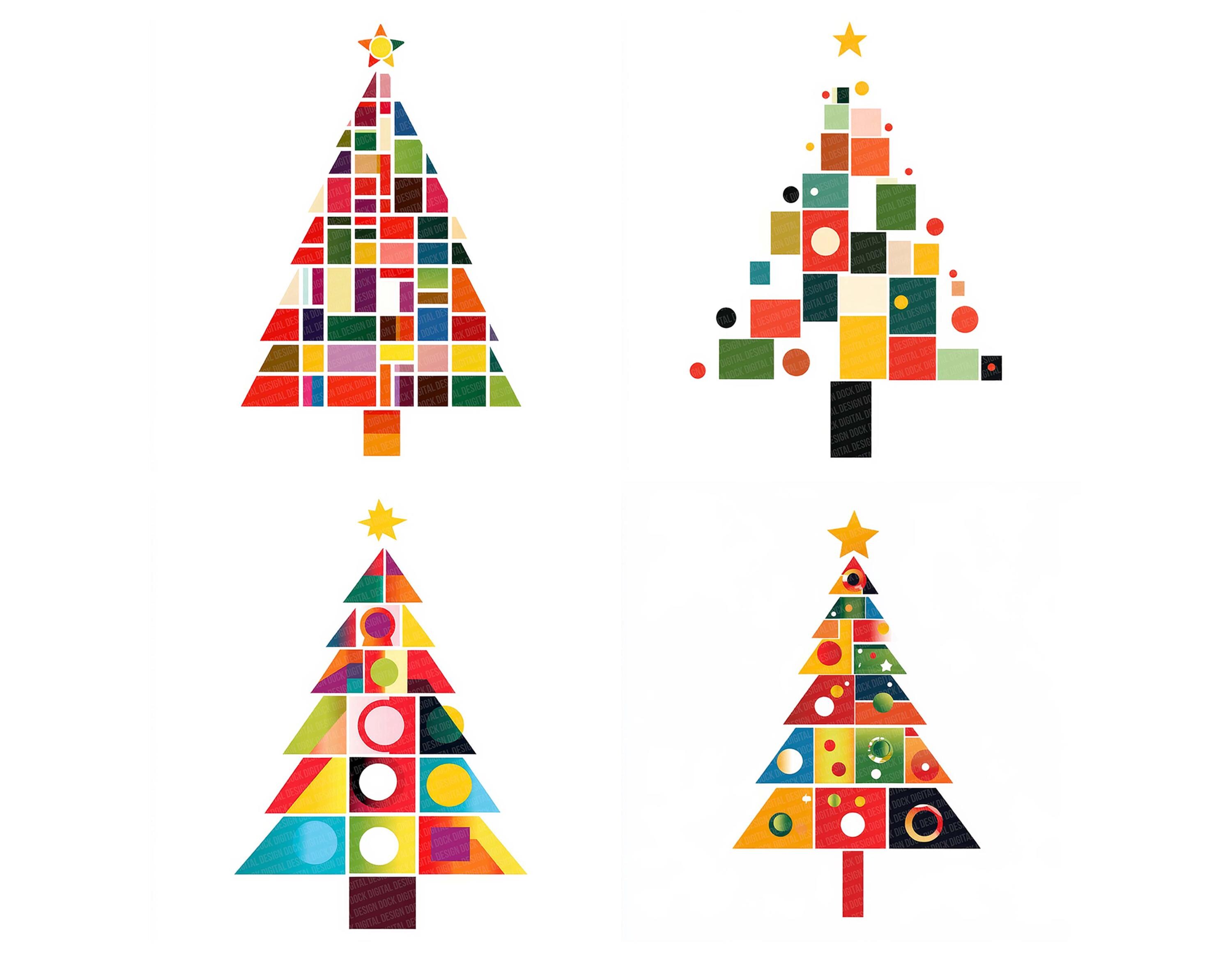 Christmas Tree PNG Clip Art, 12x Geometric Holiday Tree Clipart Set ...