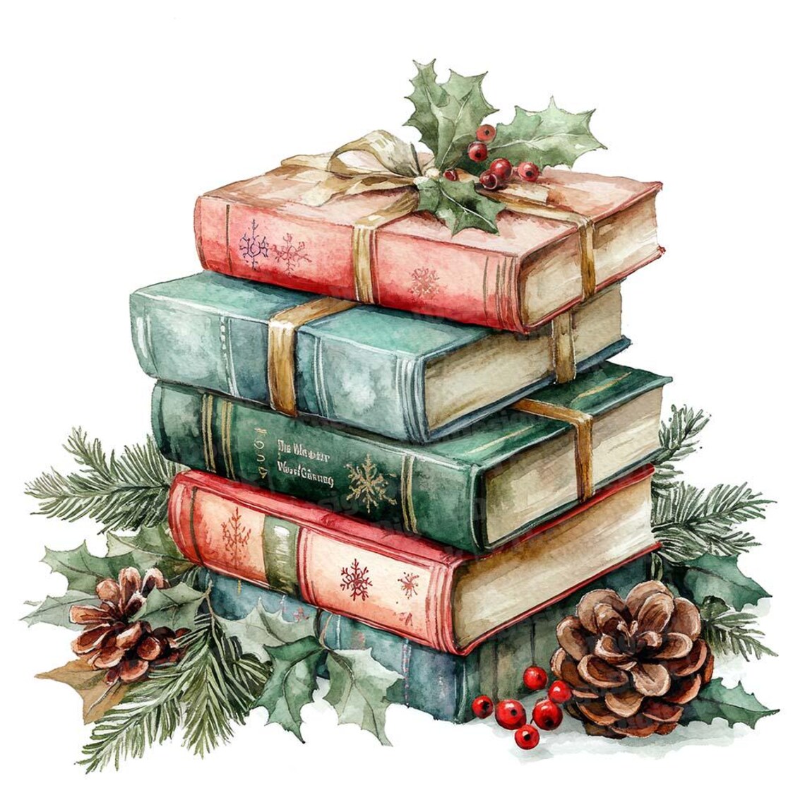 Christmas Book Clip Art, 12x Holiday Books Pile Clipart Set, Vintage ...