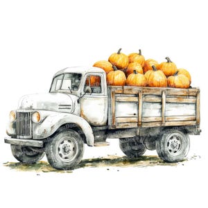 Pumpkin Truck Clip Art, 12x Watercolor Vintage Truck Pumpkins Harvest ...