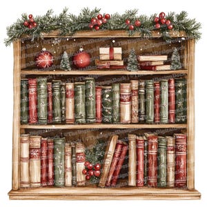 Christmas Bookshelf Clip Art, 12x Vintage Holiday Books Clipart Set ...