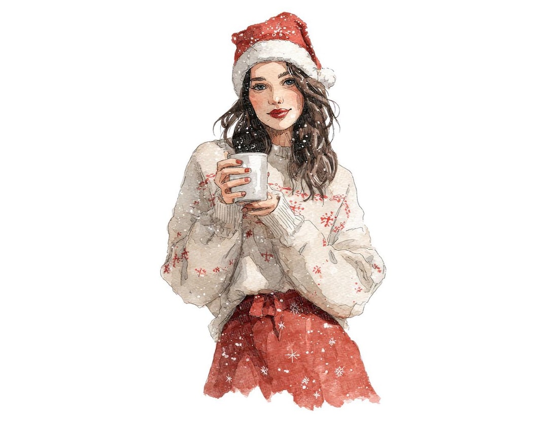 Woman in Festive Jumper PNG Clipart, 12x Christmas Sweater Art Set ...