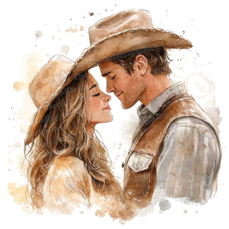 Cowboy Couple Clip Art, 12x Western Romance Clipart Set, Watercolor ...