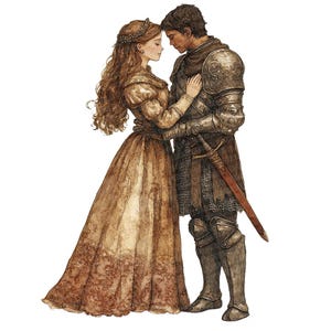 12 Medieval Knight and Princess PNG Clip Art, Watercolor Couple Clip ...