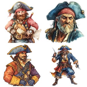 Pirate PNG Clipart, 12x Watercolor Pirate Captain Clip Art Set ...