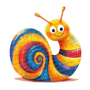 12 Cute Snail Clipart, Colorful Cartoon Snail, Printable Watercolor ...