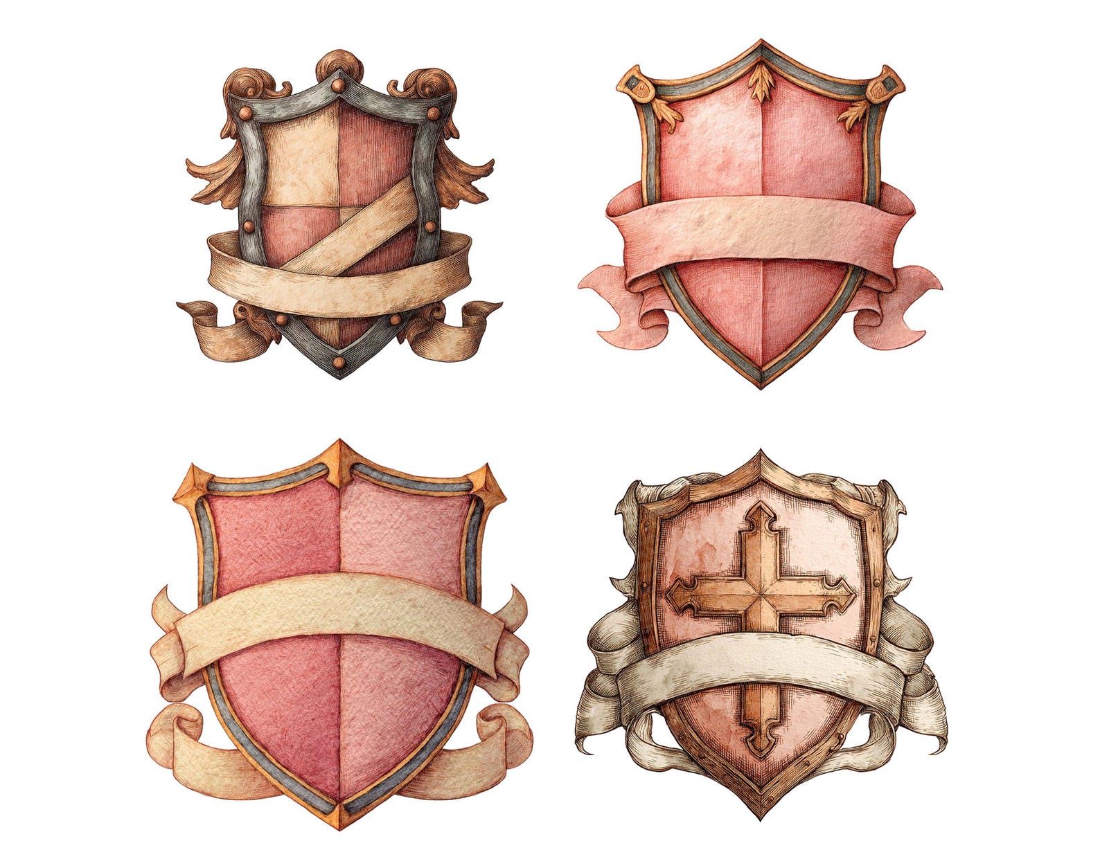 Shield Crest PNG Clip Art, 12x Banner Emblem Clipart Set, Printable ...