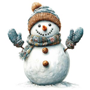 12 Snowman Clipart, Hyperrealistic Watercolor Winter Snowman, Printable ...