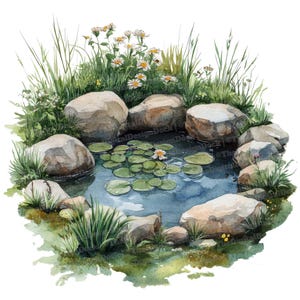 12x Watercolor Pond Clipart, Garden Pond Art, Printable Clipart, High ...