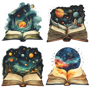 Fantasy Space Book PNG Clipart, 12x Watercolor Cosmic Story Clip Art ...