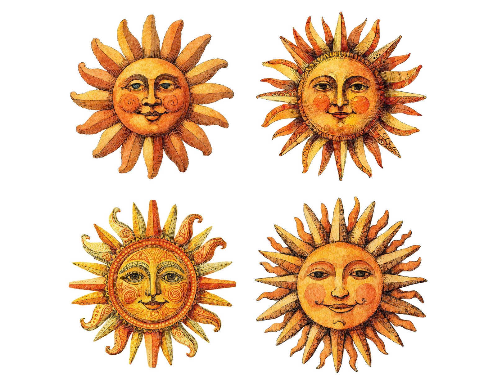 Sun Face PNG Clipart, 12x Celestial Sun Clip Art Set, Printable ...