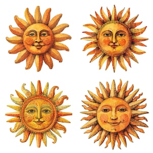 Sun Face PNG Clipart, 12x Celestial Sun Clip Art Set, Printable ...