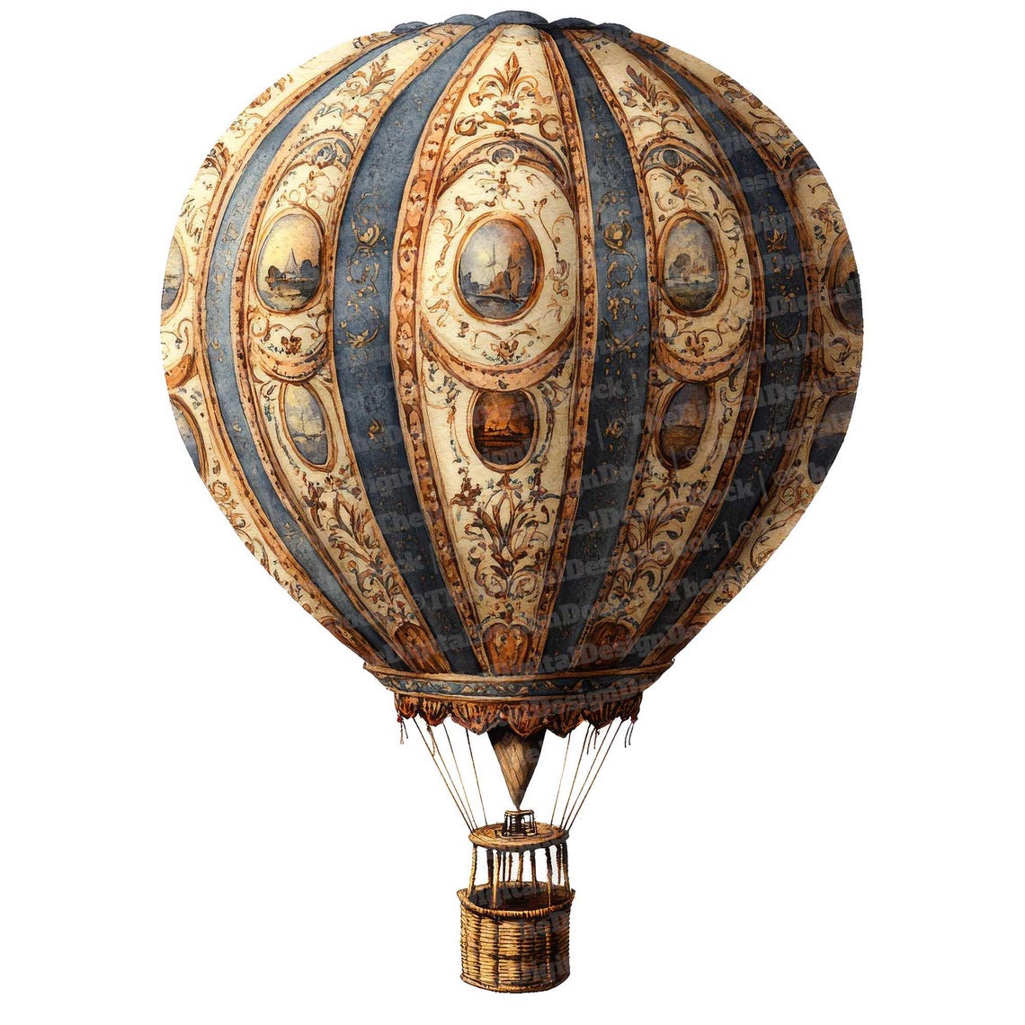 12 Victorian Hot Air Balloon Clipart, Watercolor Balloon Art, Printable ...