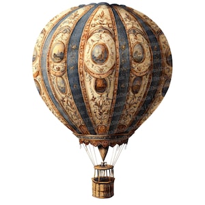 12 Victorian Hot Air Balloon Clipart, Watercolor Balloon Art, Printable ...