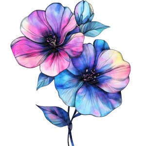 Neon Floral PNG Clipart, 12x Vibrant Flowers Clip Art Set, Printable ...