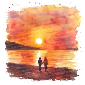 Couple at Sunset Clipart, 12 Jpgs, Couple Beach Sunset, Printable ...
