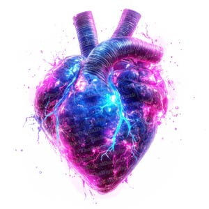 12 Electric Heart Clipart, Neon Anatomical Heart, Printable Watercolor ...