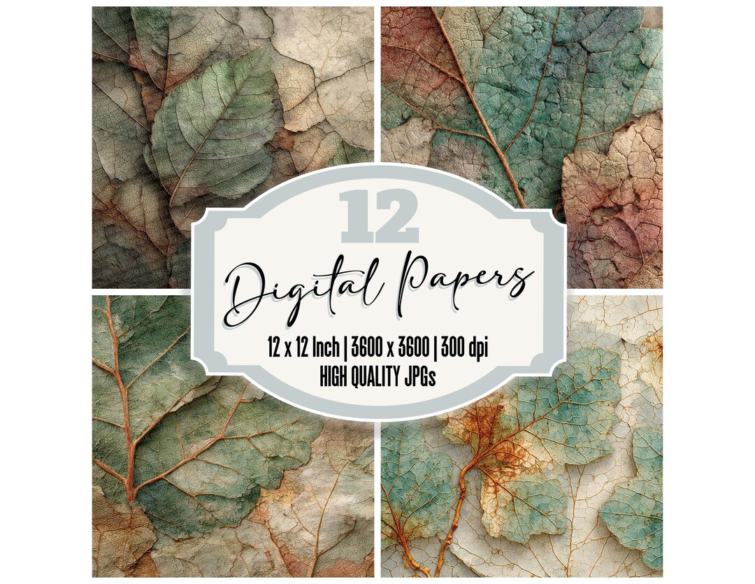 12x Decay Leaf Junk Journal Paper Vein Fractal Texture Digital Paper ...