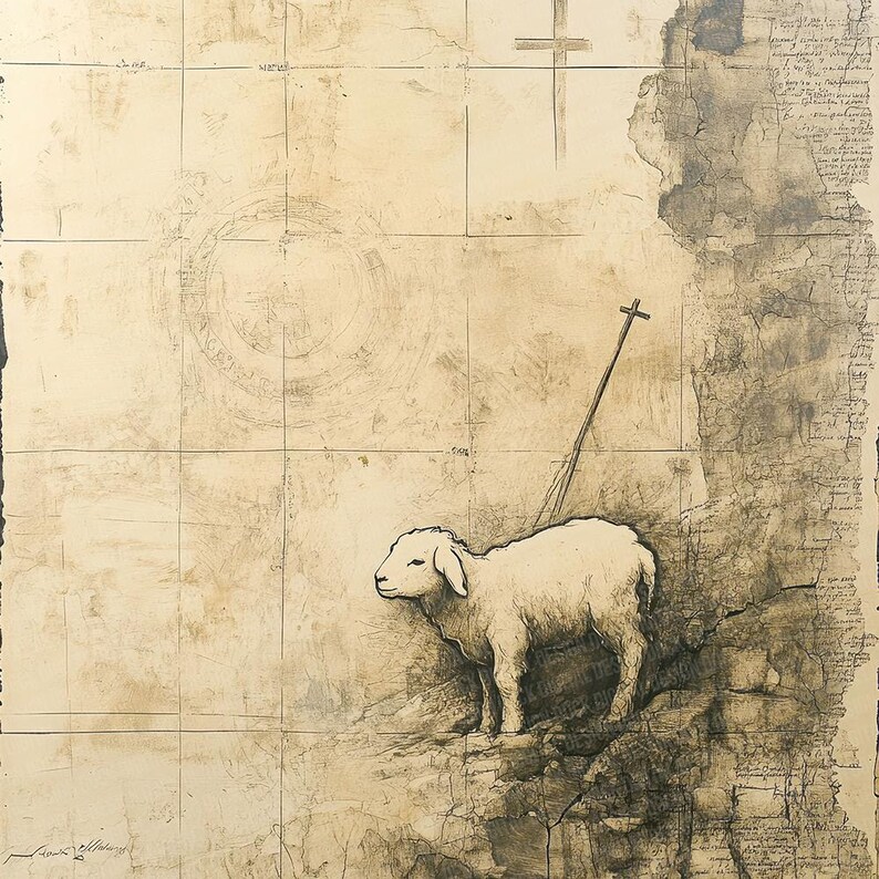 12x Lamb Shepherd Script Junk Journal Paper Christian Digital Paper ...