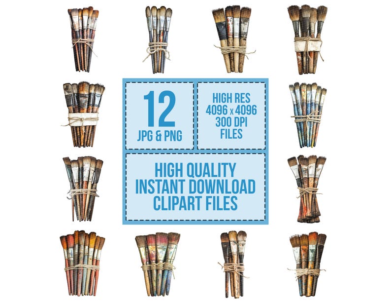 Paintbrush Bundle PNG Clip Art, 12x Used Artist Brush Clipart PNG Set ...