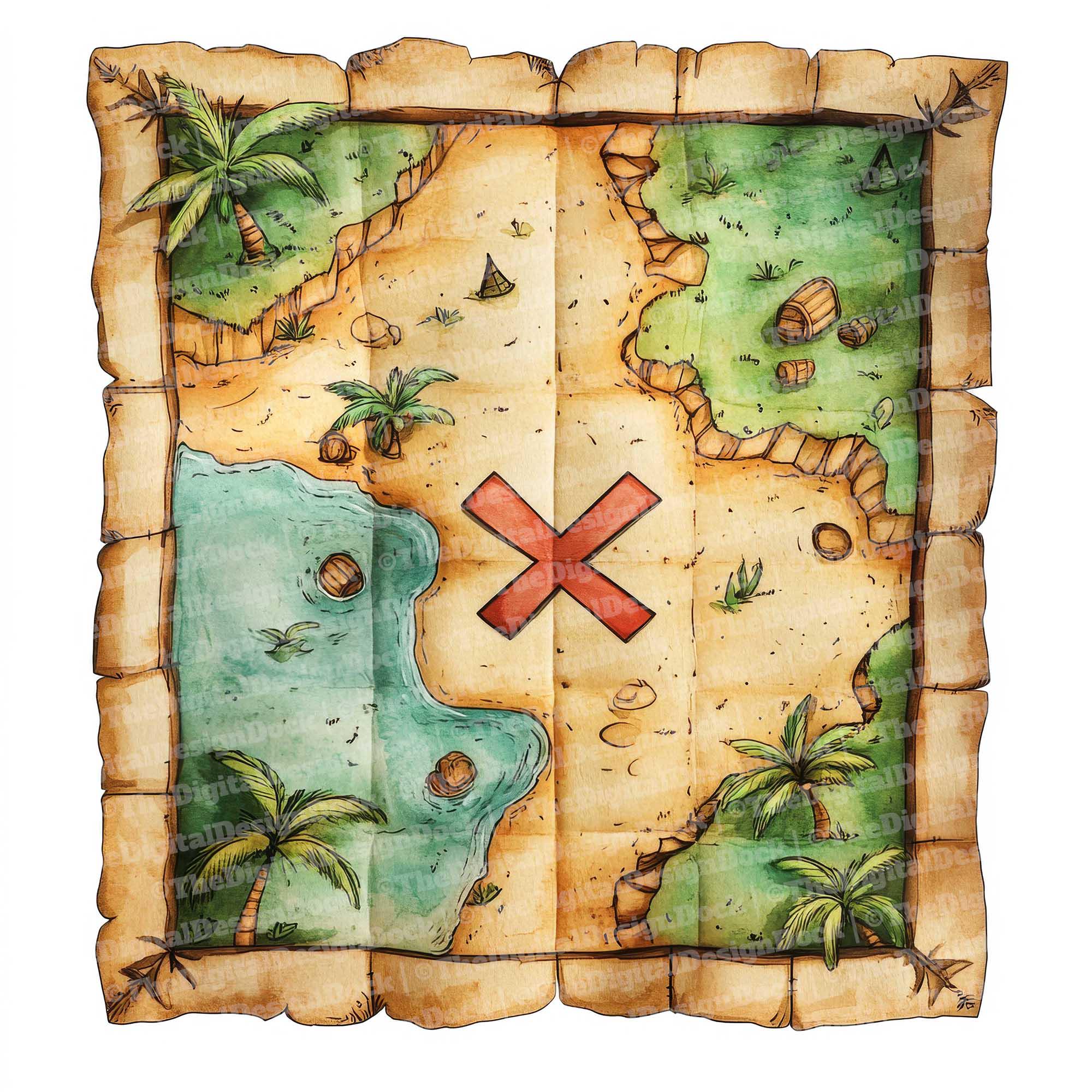 Treasure Map Clip Art, 12x Watercolor Map Clipart Set, Pirate Map Art ...
