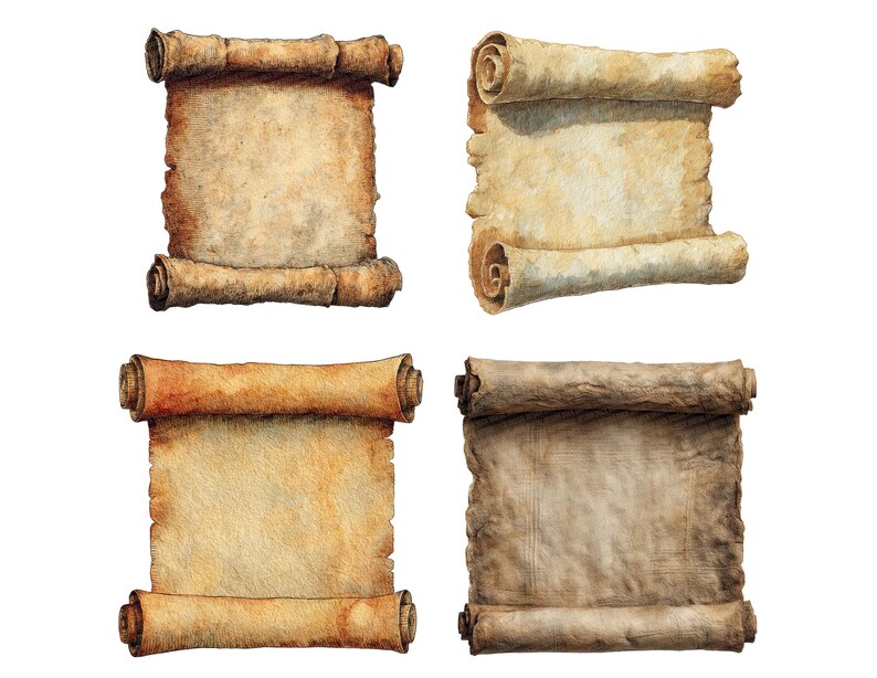 12x Old Vintage Paper Scroll PNG Clipart, Antique Parchment Clip Art ...