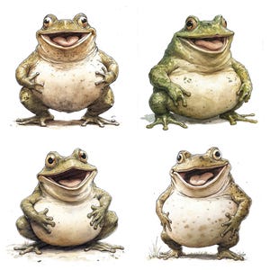12x Happy Fat Frog PNG Clipart, Whimsical Chubby Toad Watercolor ...