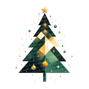 Modern Christmas Tree Clipart, 12x Abstract Holiday Illustrations ...