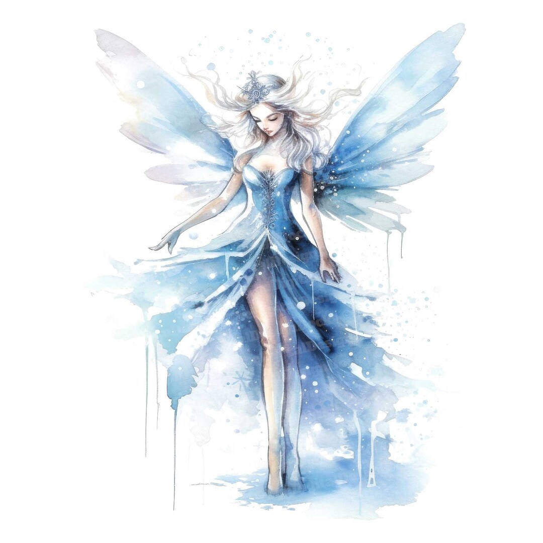 12x Ice Fairy Clipart, Snowy Fairies JPG Clipart, Printable Watercolor ...