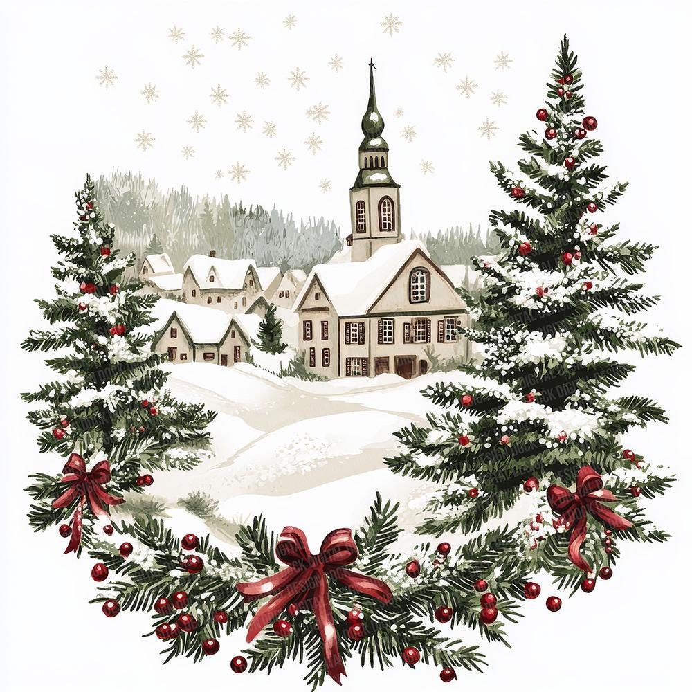 Christmas Village Wreath PNG Clip Art, 12x Winter Holiday Scene Clipart ...
