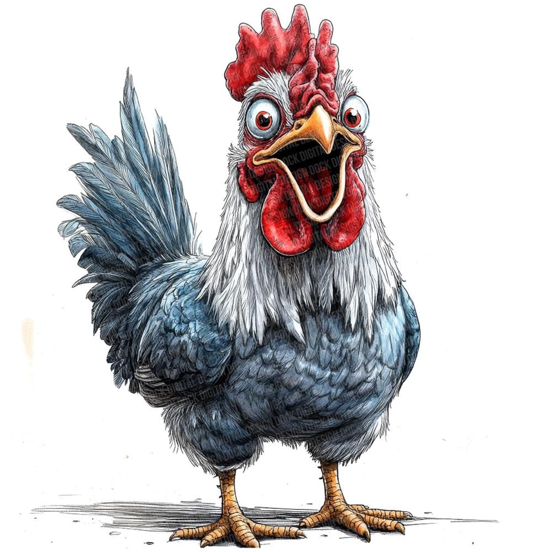 Funny Chicken Clip Art, 12x Cartoon Chicken PNG Set, Watercolor Rooster ...