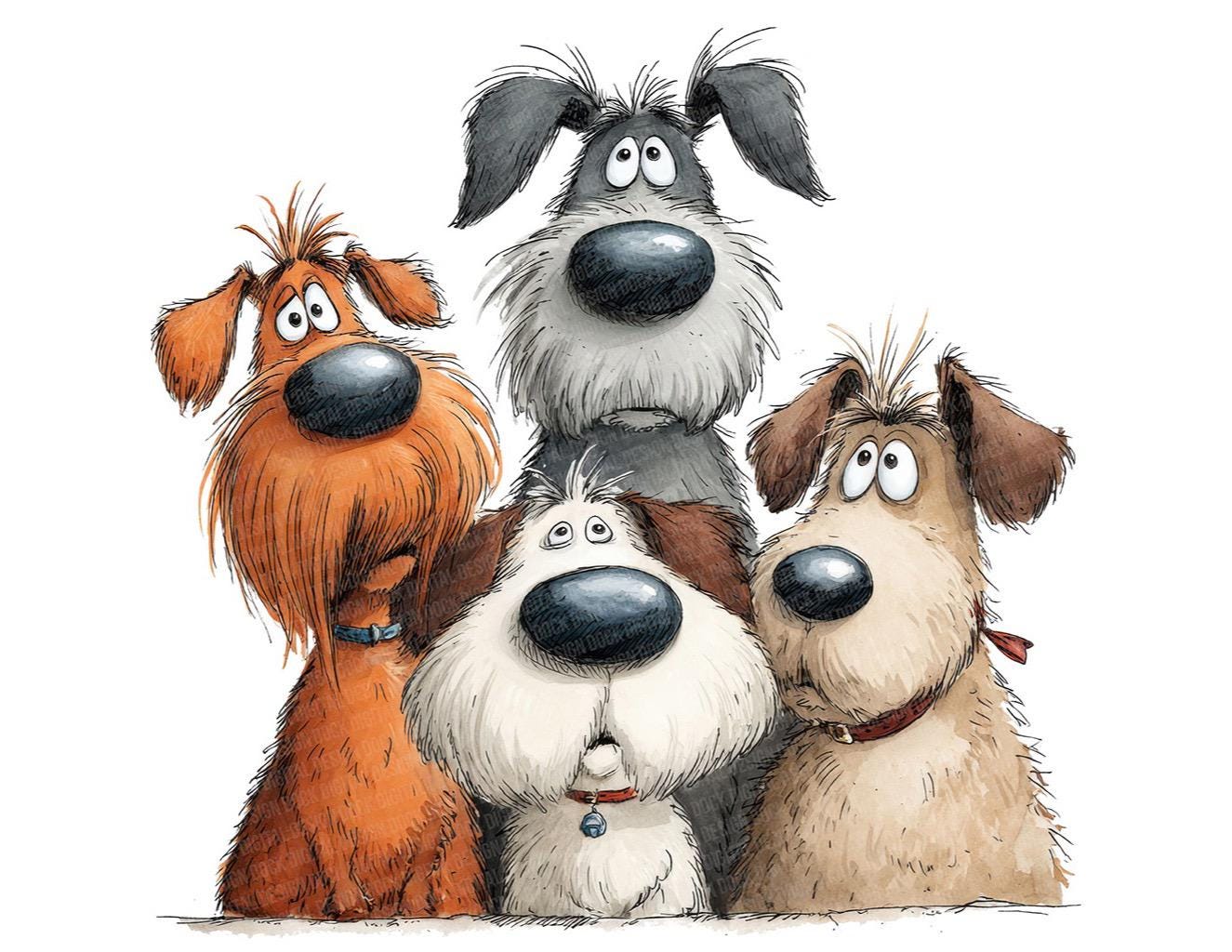 Quirky Dog Group PNG Clipart, 12x Cartoon Pet Clip Art , Printable ...