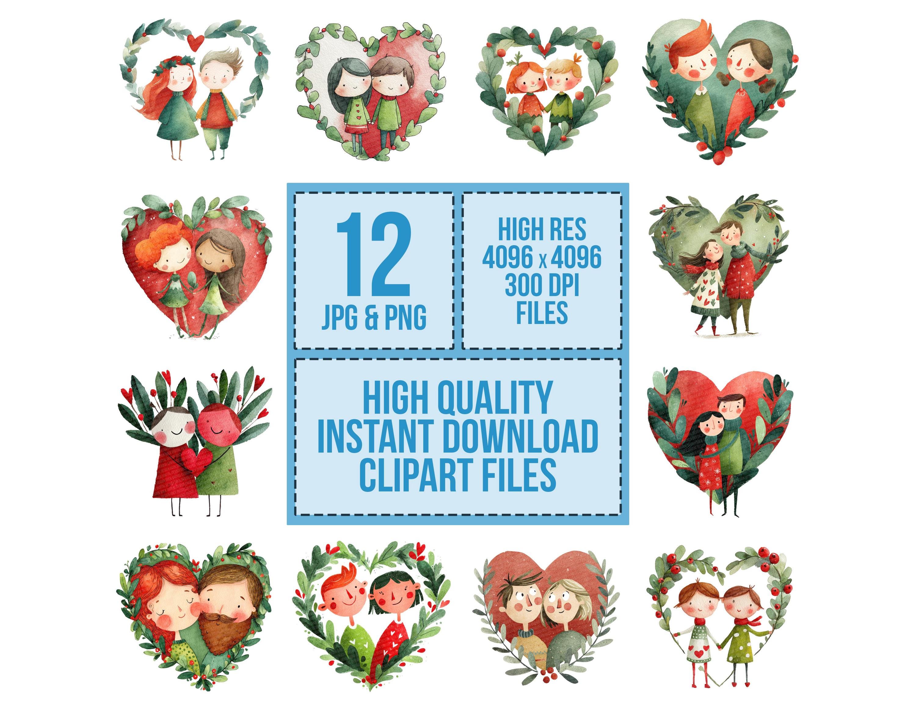 Christmas Couple Clipart, 12x Holiday Love Clip Art Set, Printable ...