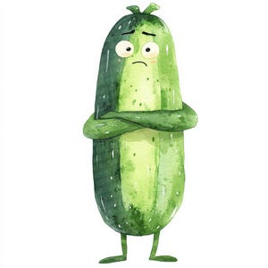 12x Grumpy Cucumber PNG Clip Art, Watercolor Green Cartoon Vegetable ...