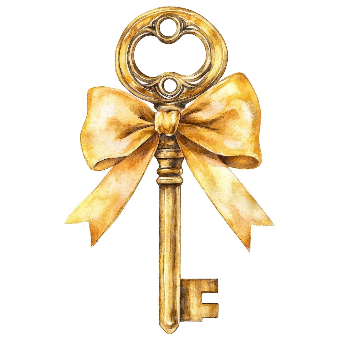 12x Vintage Gold Key Clipart, Watercolor Decorative Keys, High Quality ...