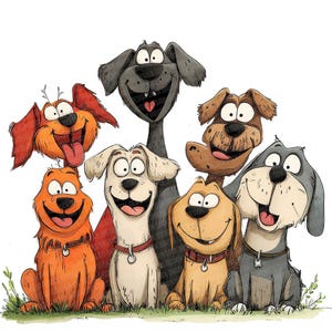 Funny Dog Group PNG Clip Art, 12x Cartoon Dog Pack Clipart PNG Set ...