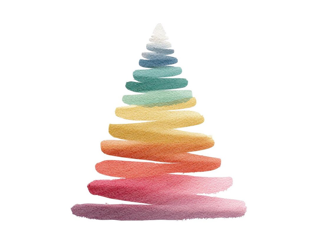 Rainbow Christmas Tree PNG Clipart, 12x Minimal Brushstroke Tree Art ...