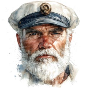 12 Sea Captain Clipart, Watercolor Old Sea Man, Printable Watercolor ...