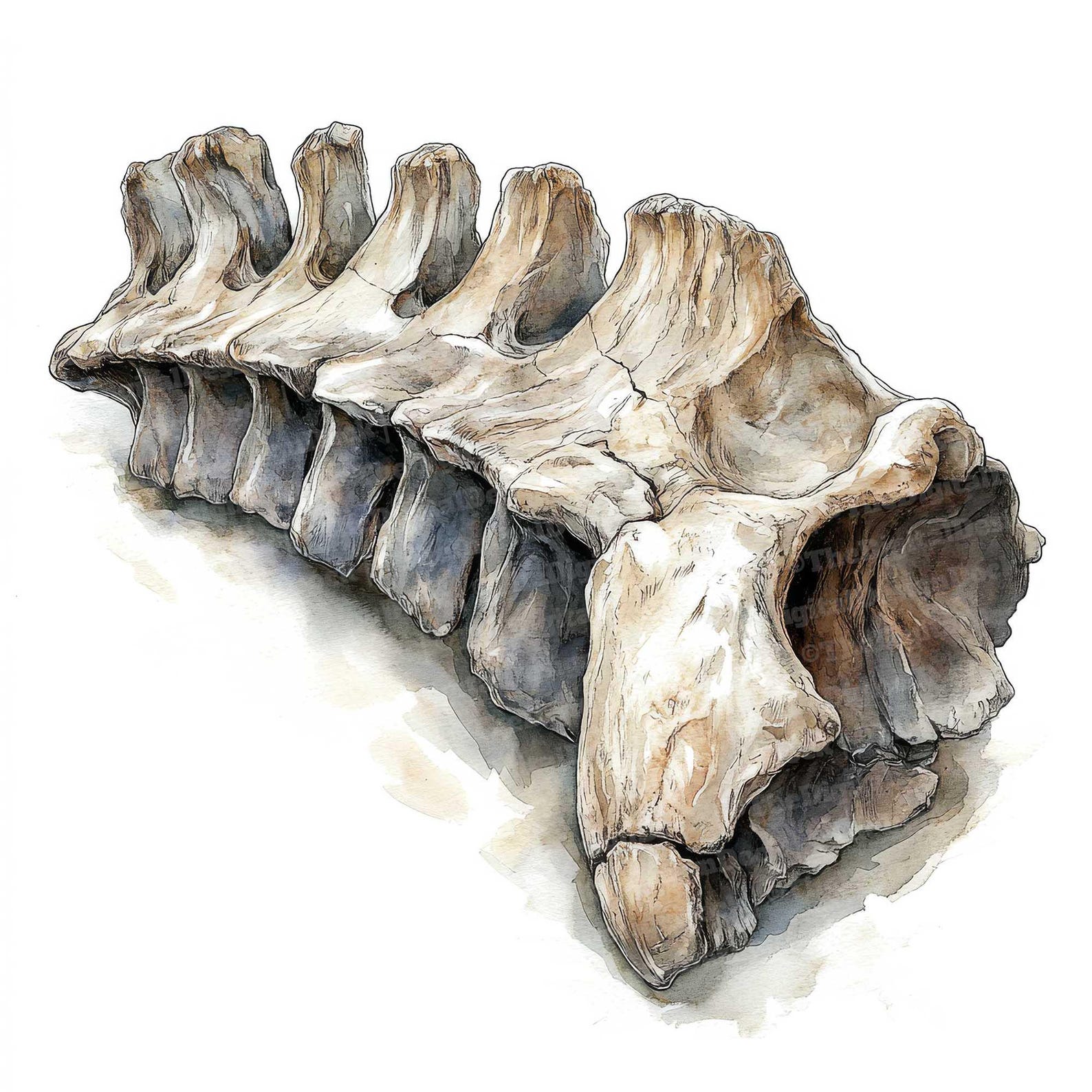 12 Dinosaur Fossil Clipart, Watercolor Prehistoric Skeleton, Printable ...