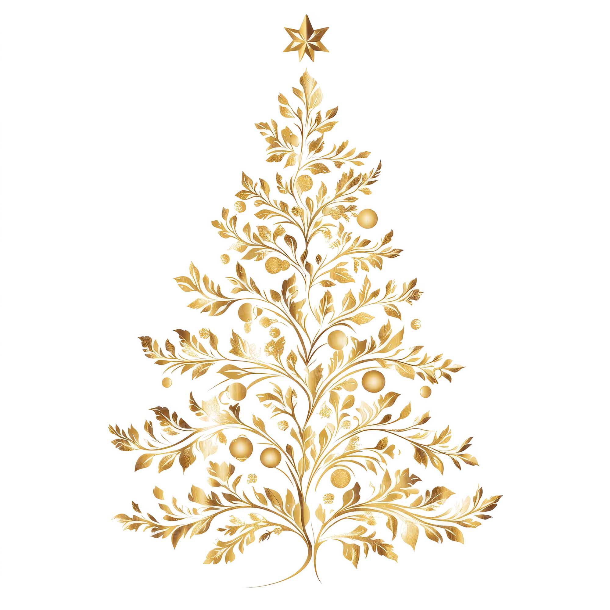 12x Gold Christmas Tree Clipart, Festive Watercolor Clipart, Printable ...