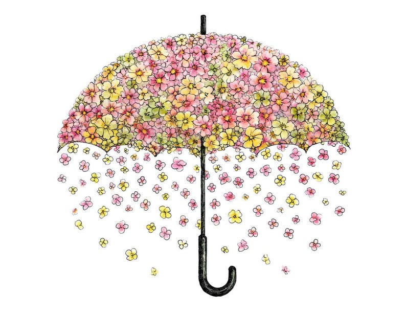 Umbrella Flower PNG Clipart, 12x Watercolor Floral Rain Clip Art Set ...