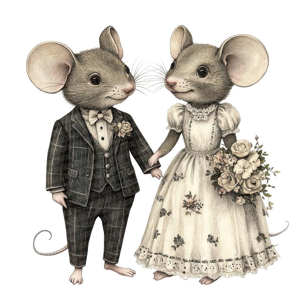 12 Wedding Mouse PNG Clip Art, Victorian Mouse Couple Clip Art ...
