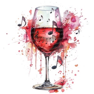 12x Wine Glass With Music Notes Clipart, Musical Clipart, Printable ...