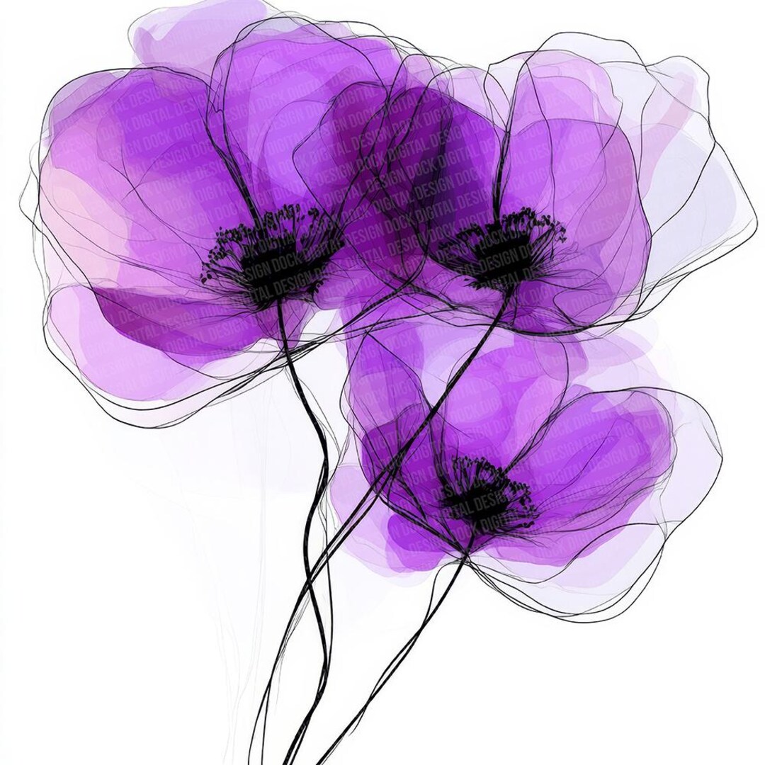 Royal Purple Floral PNG Clip Art, 12x Abstract Flower Clipart Set ...