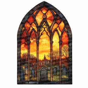 12x Gothic Cemetery Clipart, Haunted Graveyard Window, Printable ...