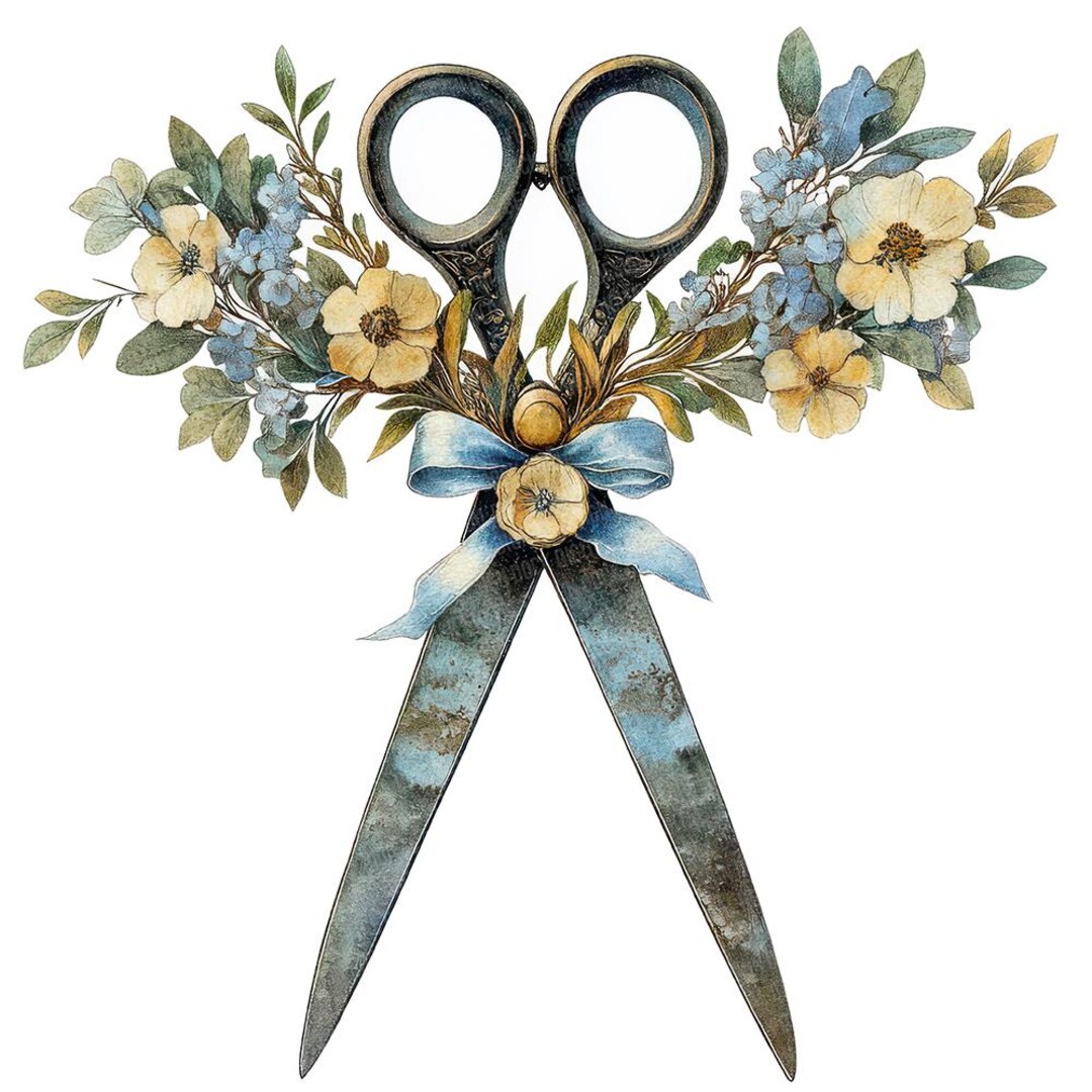 Vintage Scissors and Flowers PNG Clipart, 12x Floral Scissor Clip Art ...